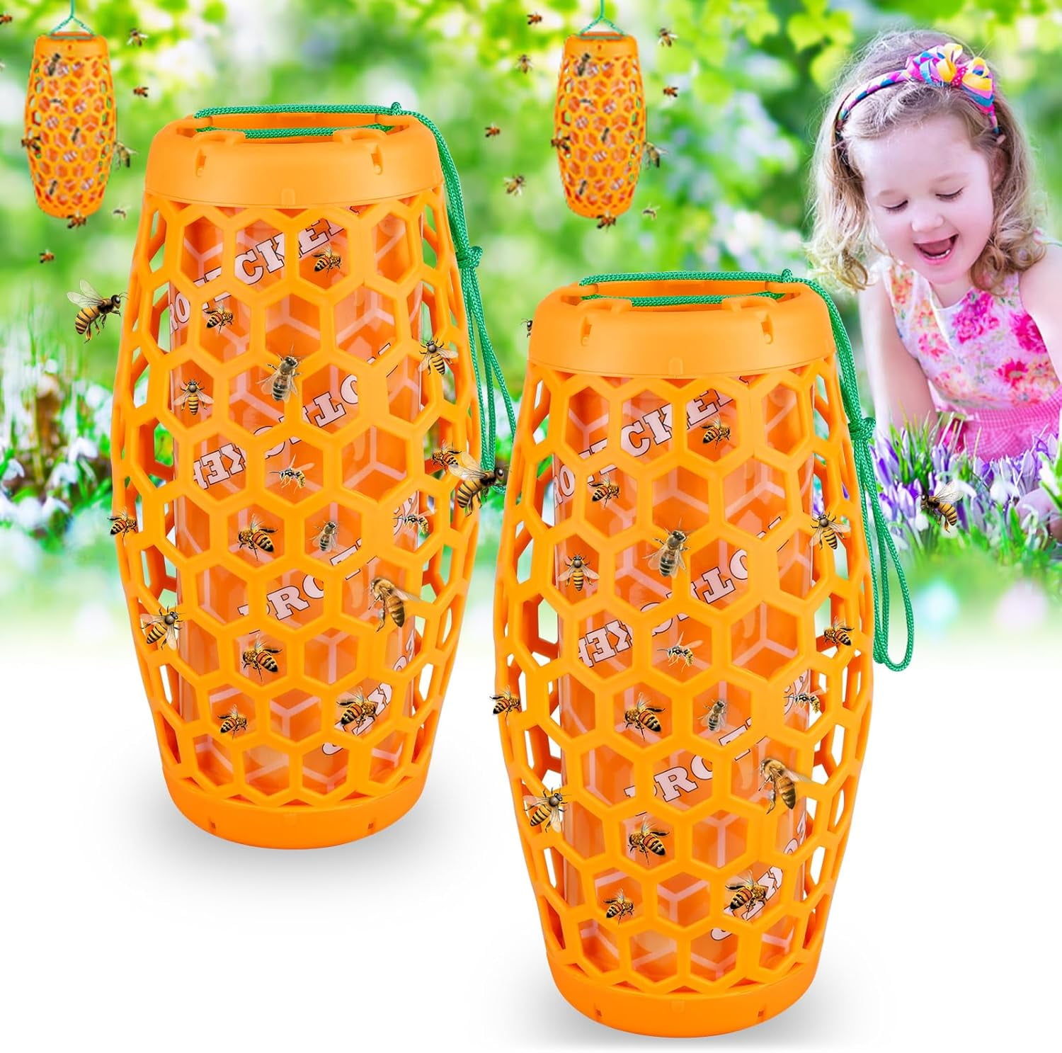 Wasp Trap Bee Catcher - Outdoor Hanging Carpenter Bee Traps with 4 ...