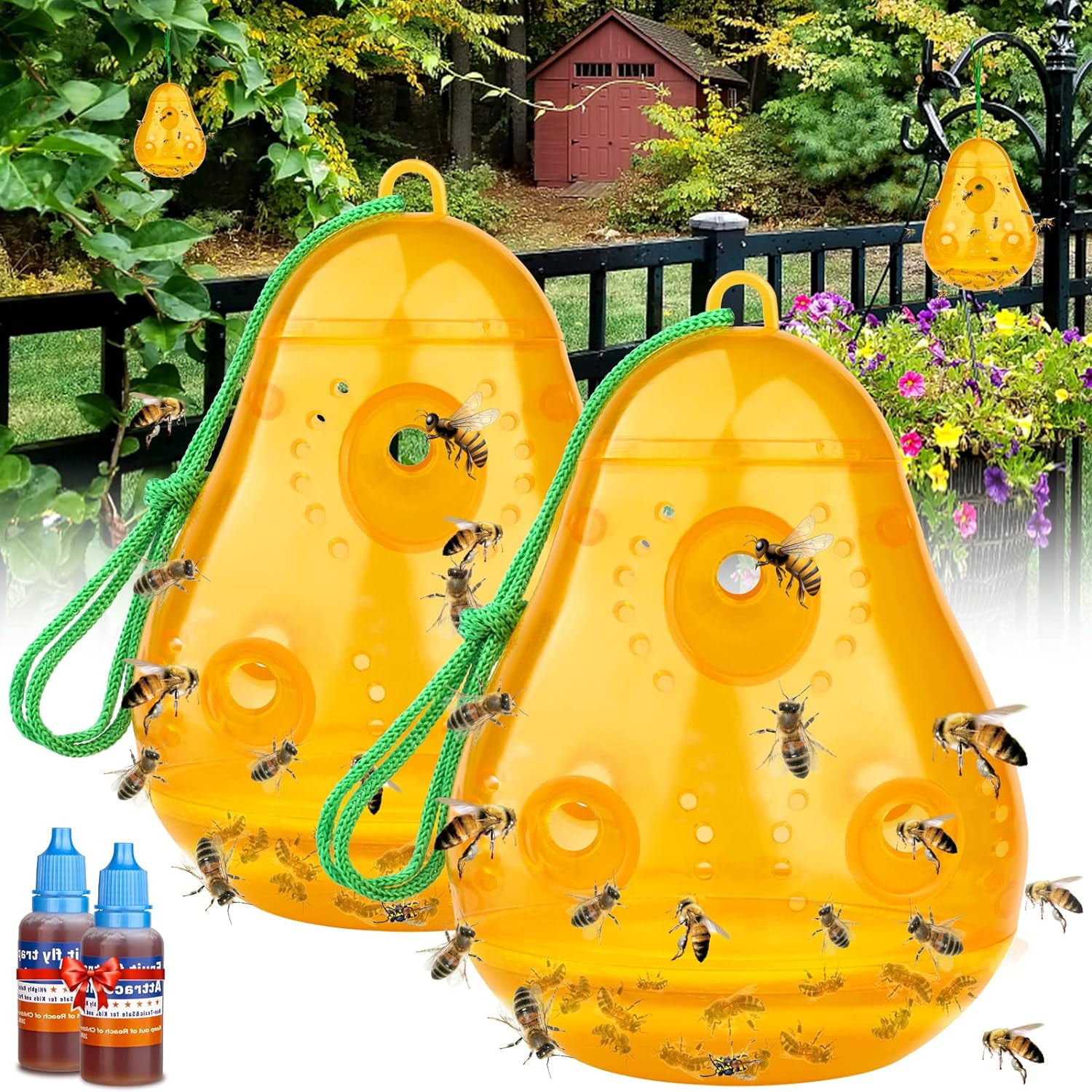 Wasp Trap Bee Catcher, Outdoor Hanging Wasp Killer, Non-Toxic Reusable ...