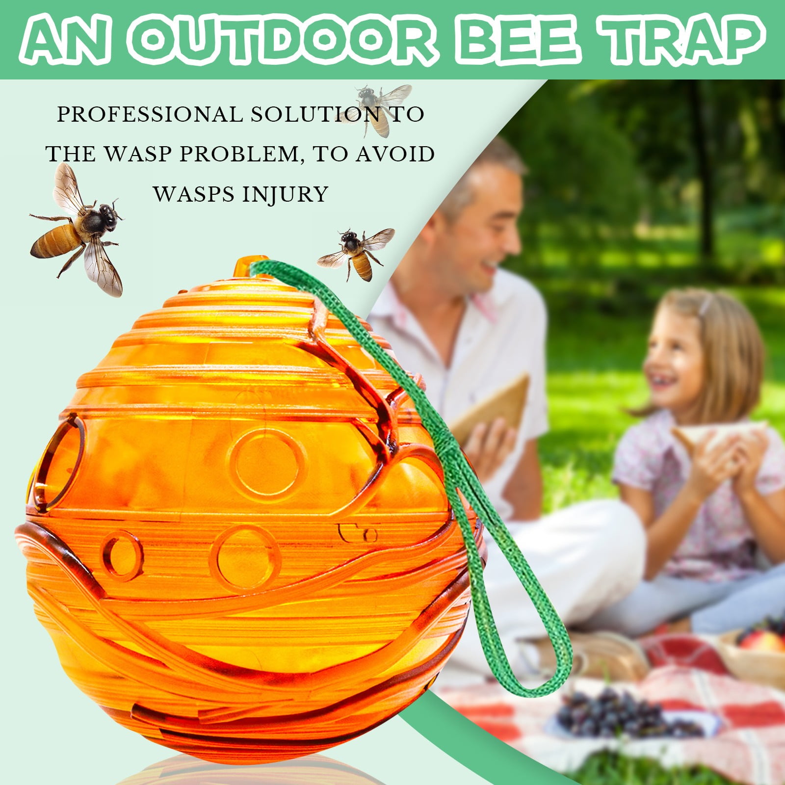Wasp Trap Solar Powered Bee Trap Reusable Fly Traps Outdoor Hanging ...