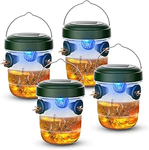 Wasp Traps Outdoor Hanging 4 Packs,Solar Powered Bee Traps for Outside ...
