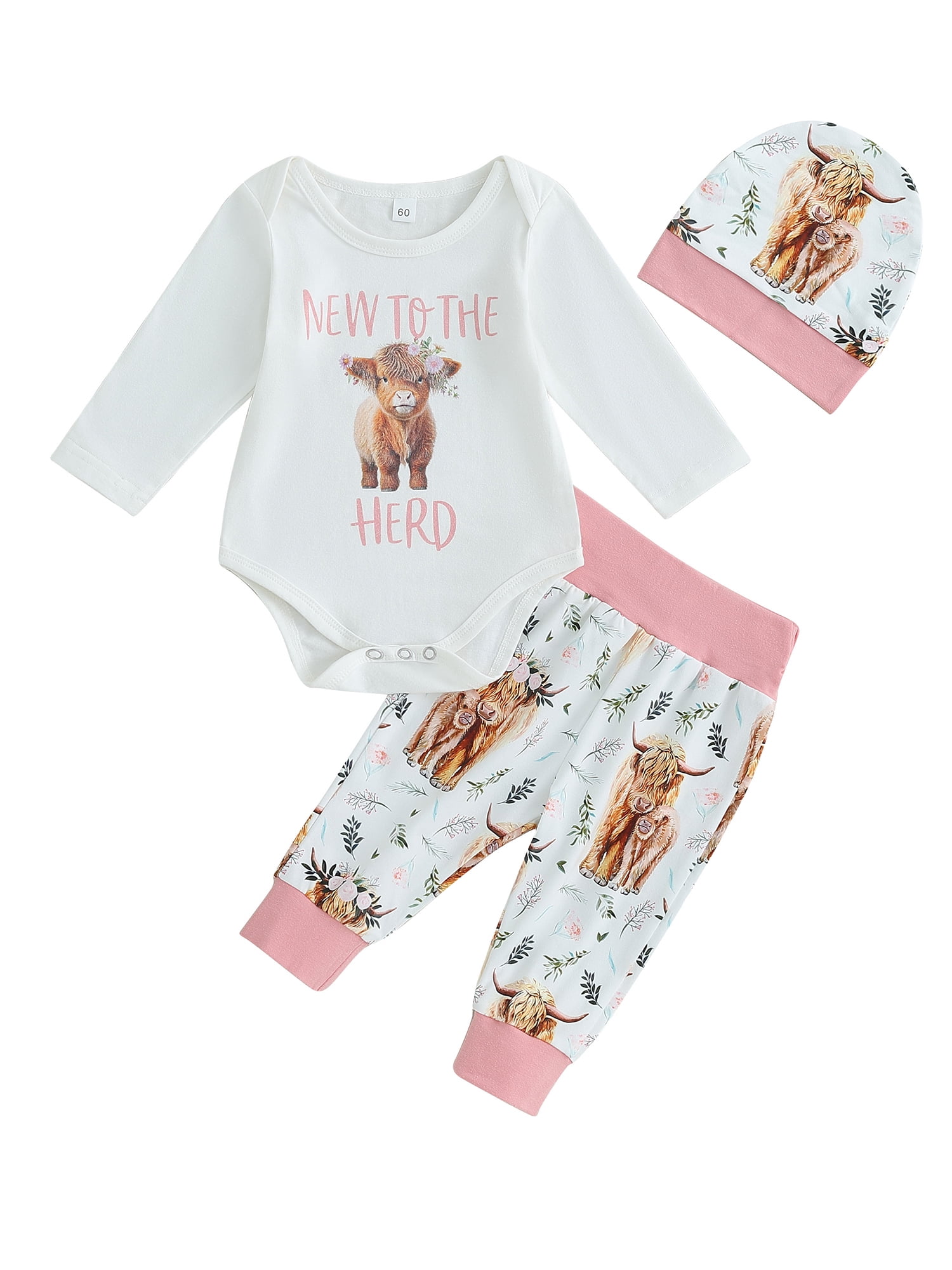 Wassery 3PCS Newborn Baby Girl Clothes Western Cowboy Letter Printed Bodysuit Romper Pants Hats ...