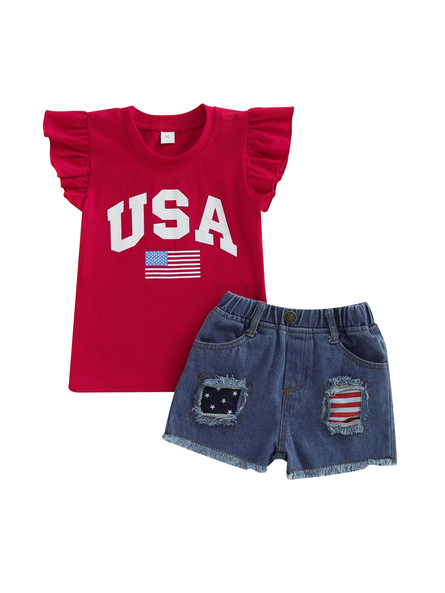 Wassery 4th of July Kids Girls Summer Outfits 1 2 3 4 5 6 Year Toddle ...