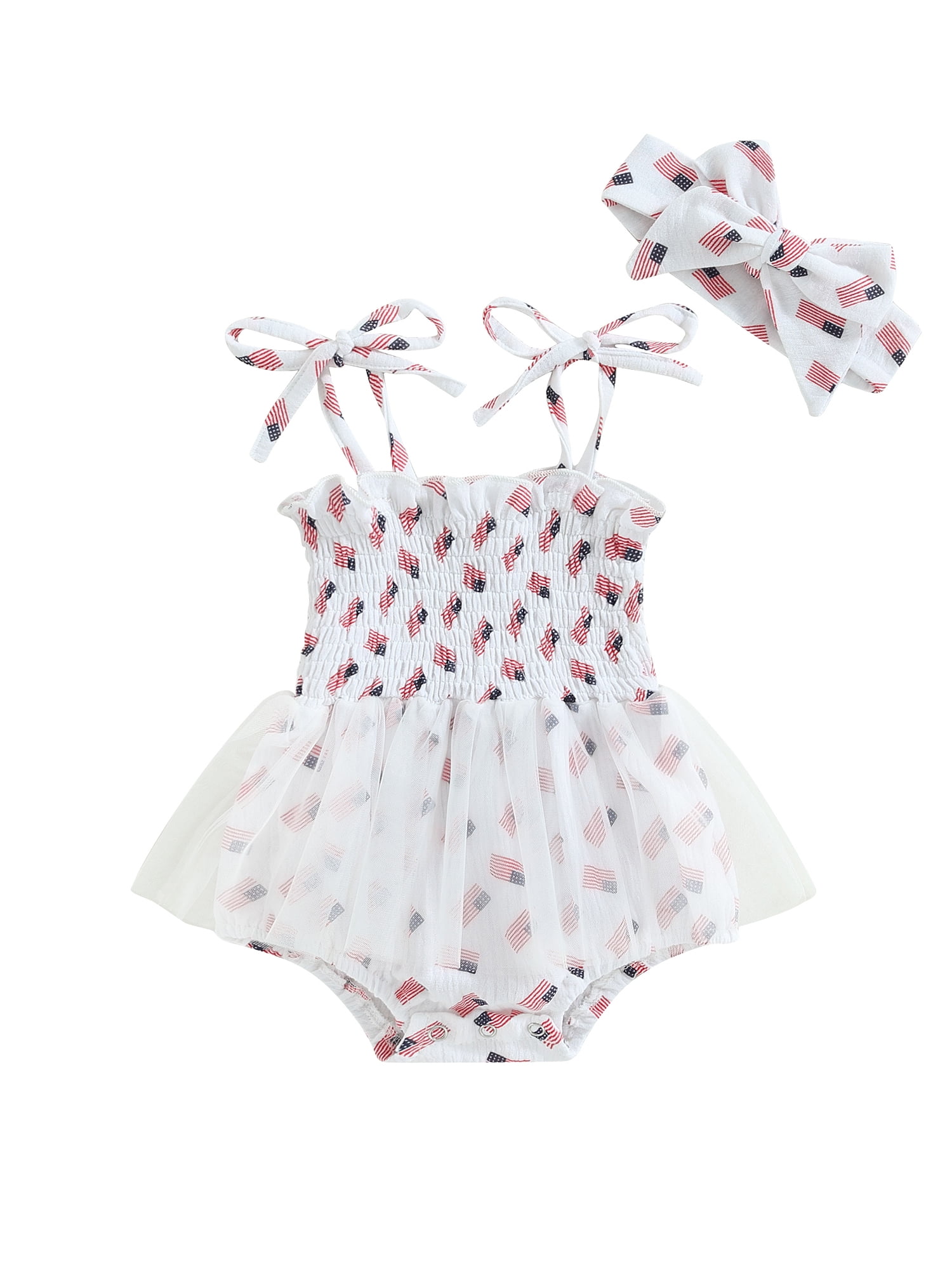 Wassery Baby Girl 4th of July Outfits 3 6 12 18 Months Infant Summer Romper Dress Sleeveless Tie ...