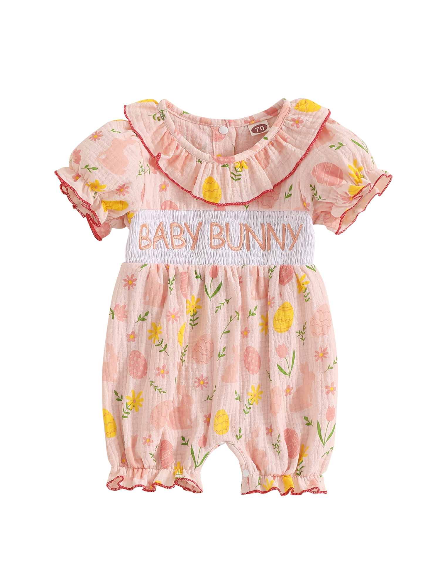 Wassery Baby Girl Easter Romper Short Sleeve Bunny Easter Egg Print ...