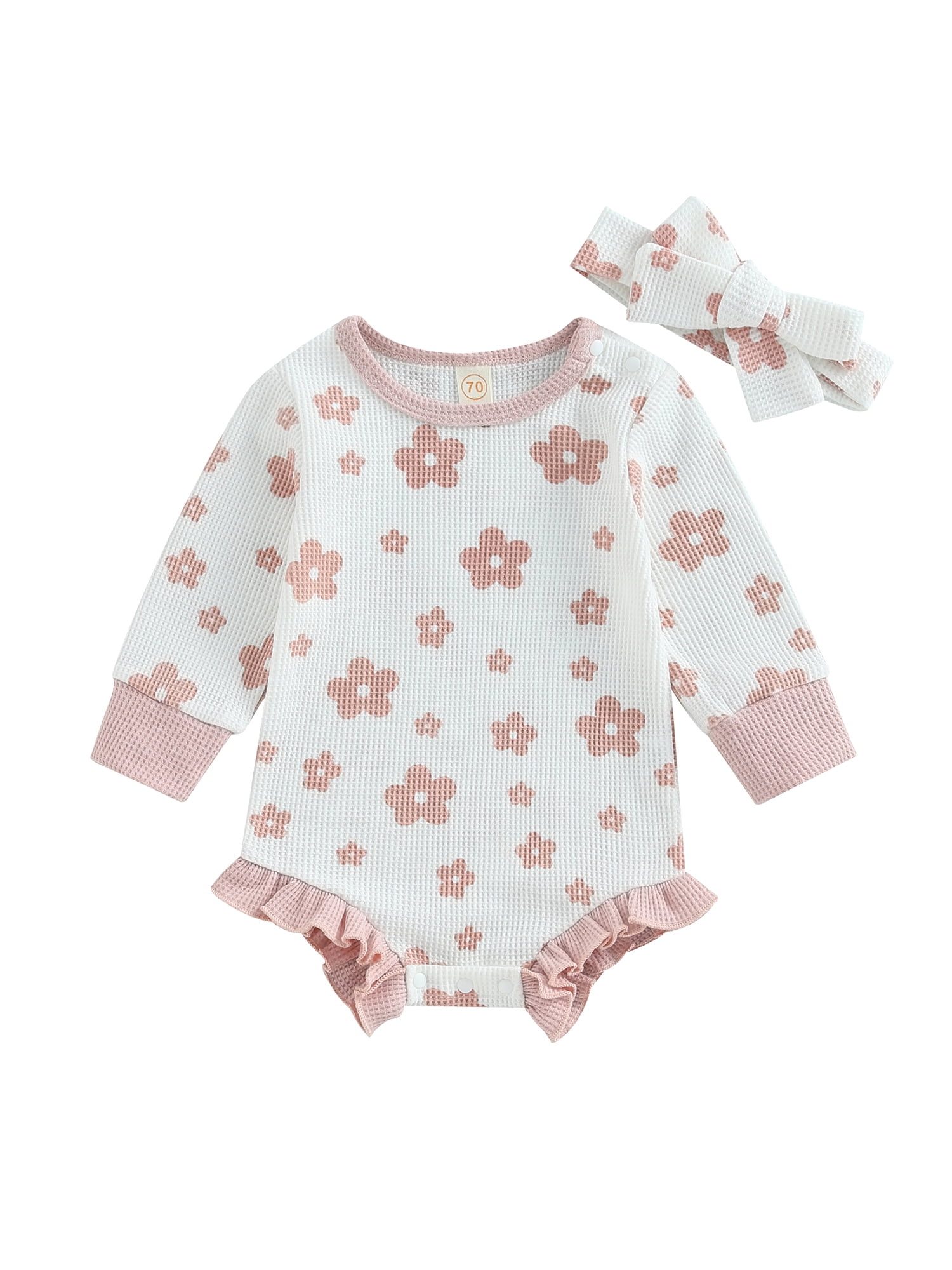 Wassery Baby Girl Fall Outfits Long Sleeve Floral Print Ruffle Romper with Headband Set 3 6 12 ...