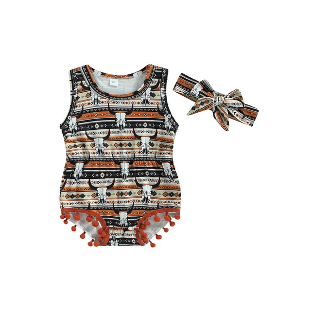 Wassery Baby Girl Western Clothes 3 6 12 18 Months Infant Cow Print Romper Tassel Bodysuit ...
