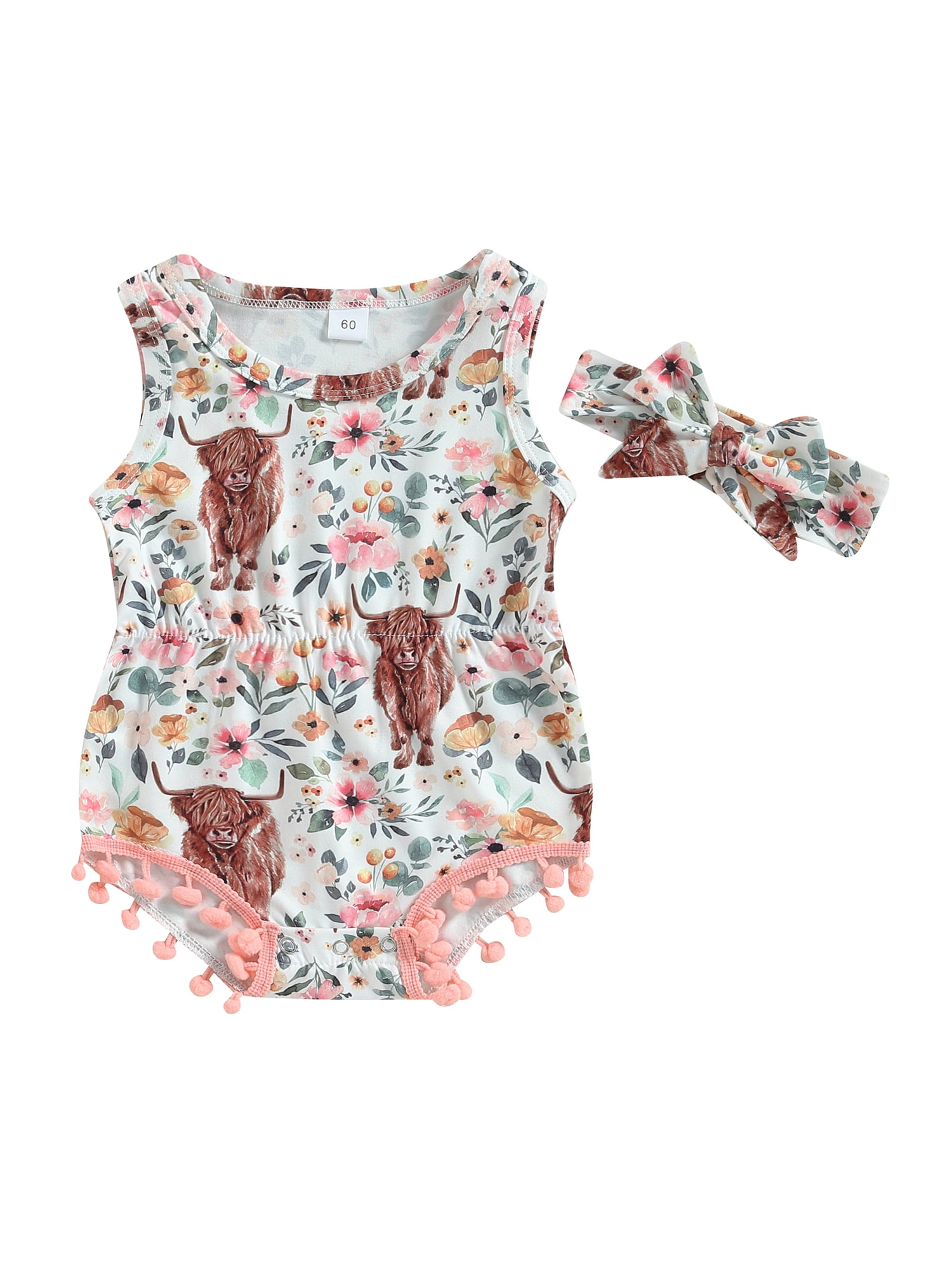 Wassery Baby Girl Western Clothes 3 6 12 18 Months Infant Cow Print Romper Tassel Bodysuit ...