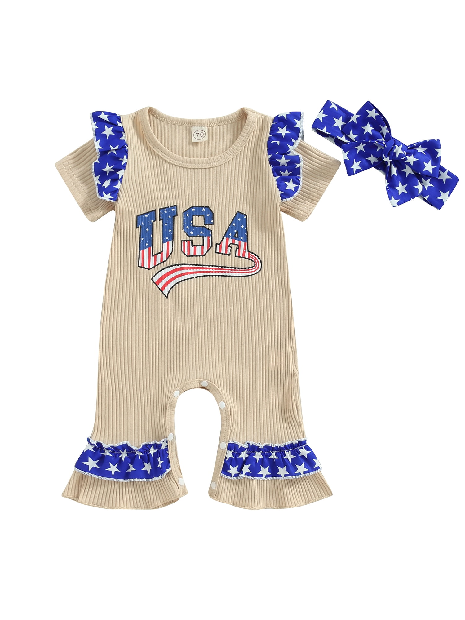 Wassery Baby Girls 4th of July Outfits Romper Pants 3 6 12 18 Months Infant Girls Short Sleeve ...