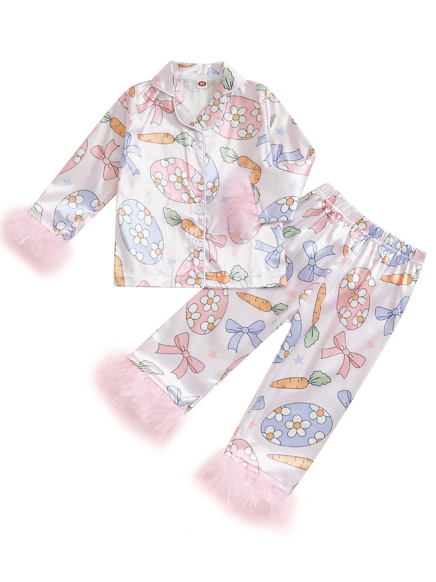 Wassery Baby Girls Easter Pajamas Feather Cuffs Egg Bow Print Button ...