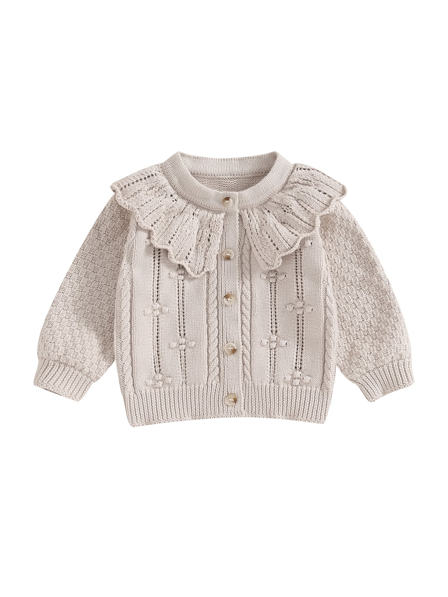 Wassery Baby Girls Knit Cardigan Sweater Long Sleeve Doll Collar Button ...