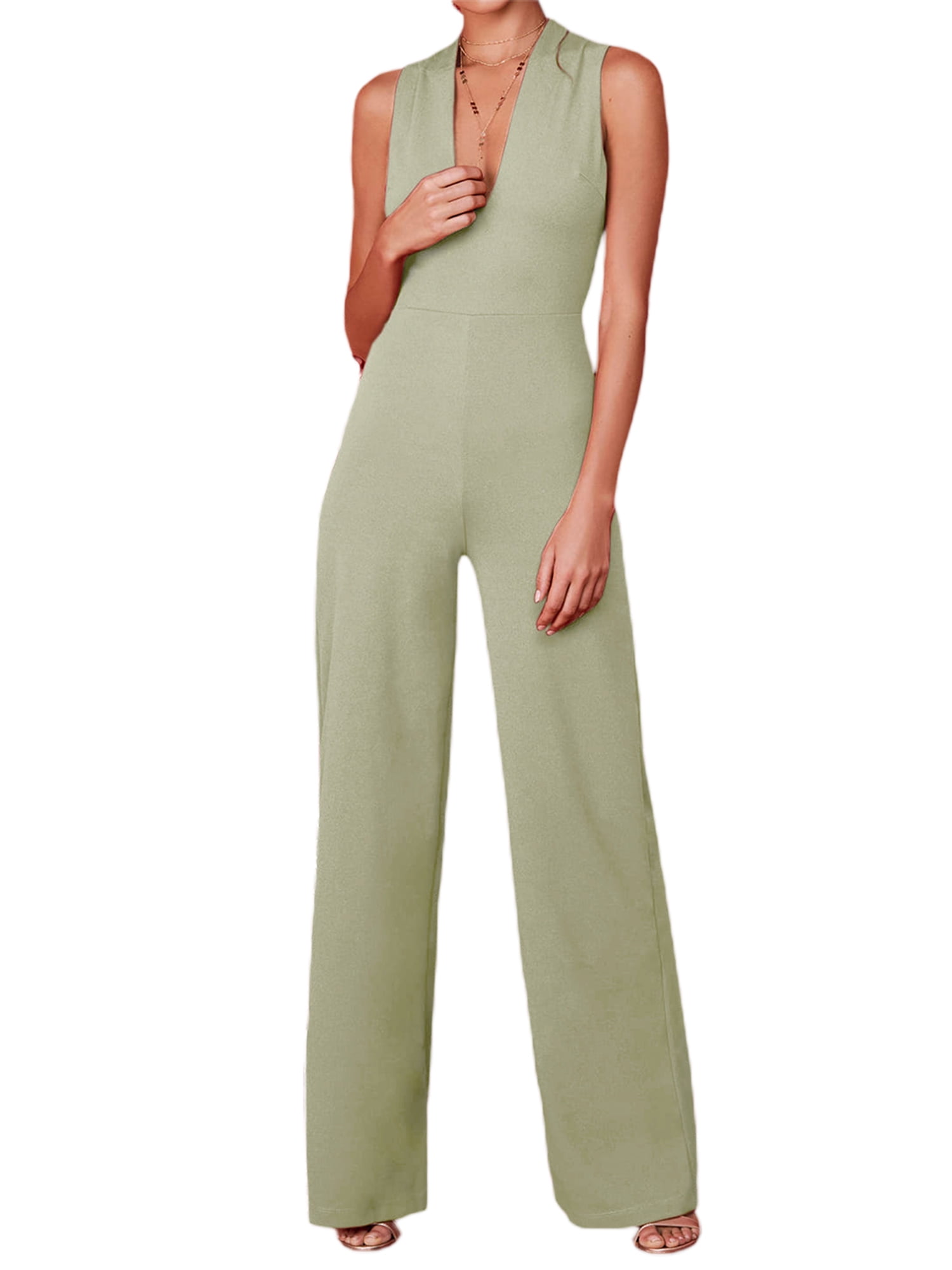 Wassery Jumpsuit for Women Deep V-neck Backless Sleeveless Overalls ...