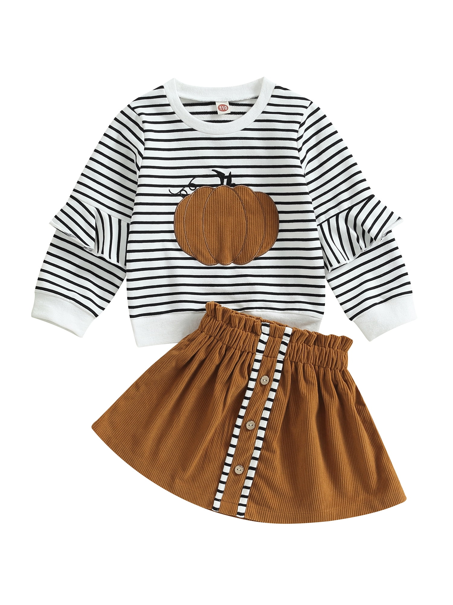 Wassery Kid Girl Halloween 2Pcs Skirt Outfit Long Sleeve Stripe Pumpkin ...