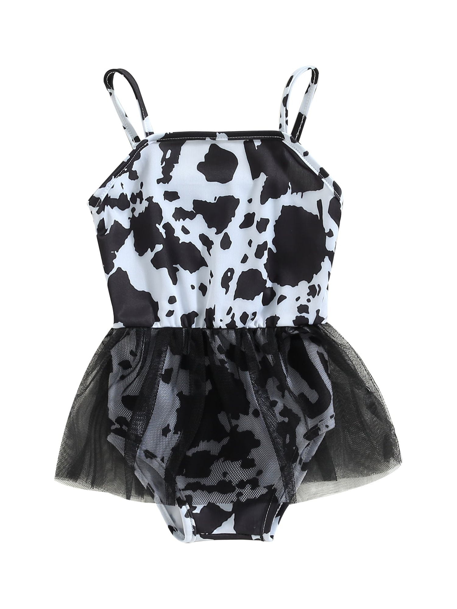 Wassery Kids Girls Cute Romper Swimsuit Cow Spot Print Strap Sleeveelss SwimwearTulle Skirt ...