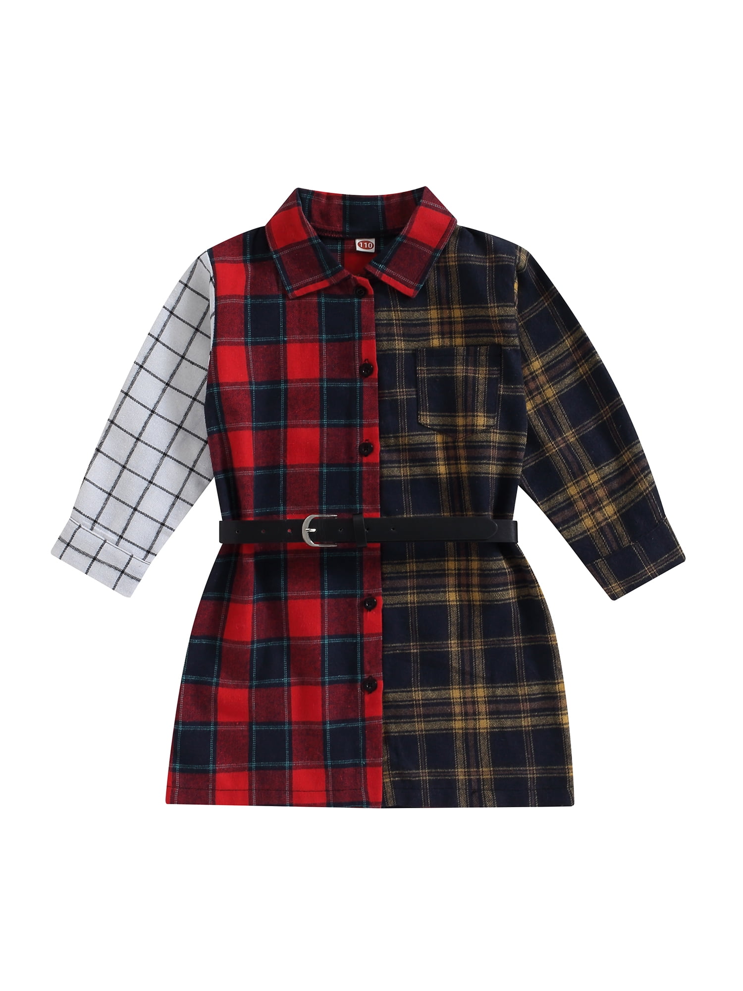 Wassery Kids Girls Flannel Shirts Dress Long Sleeve Plaid Button Down ...