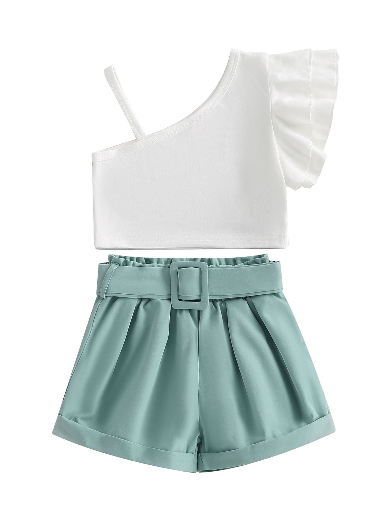 Wassery Kids Girls Summer Outfit Solid Color One Shoulder Flying ...