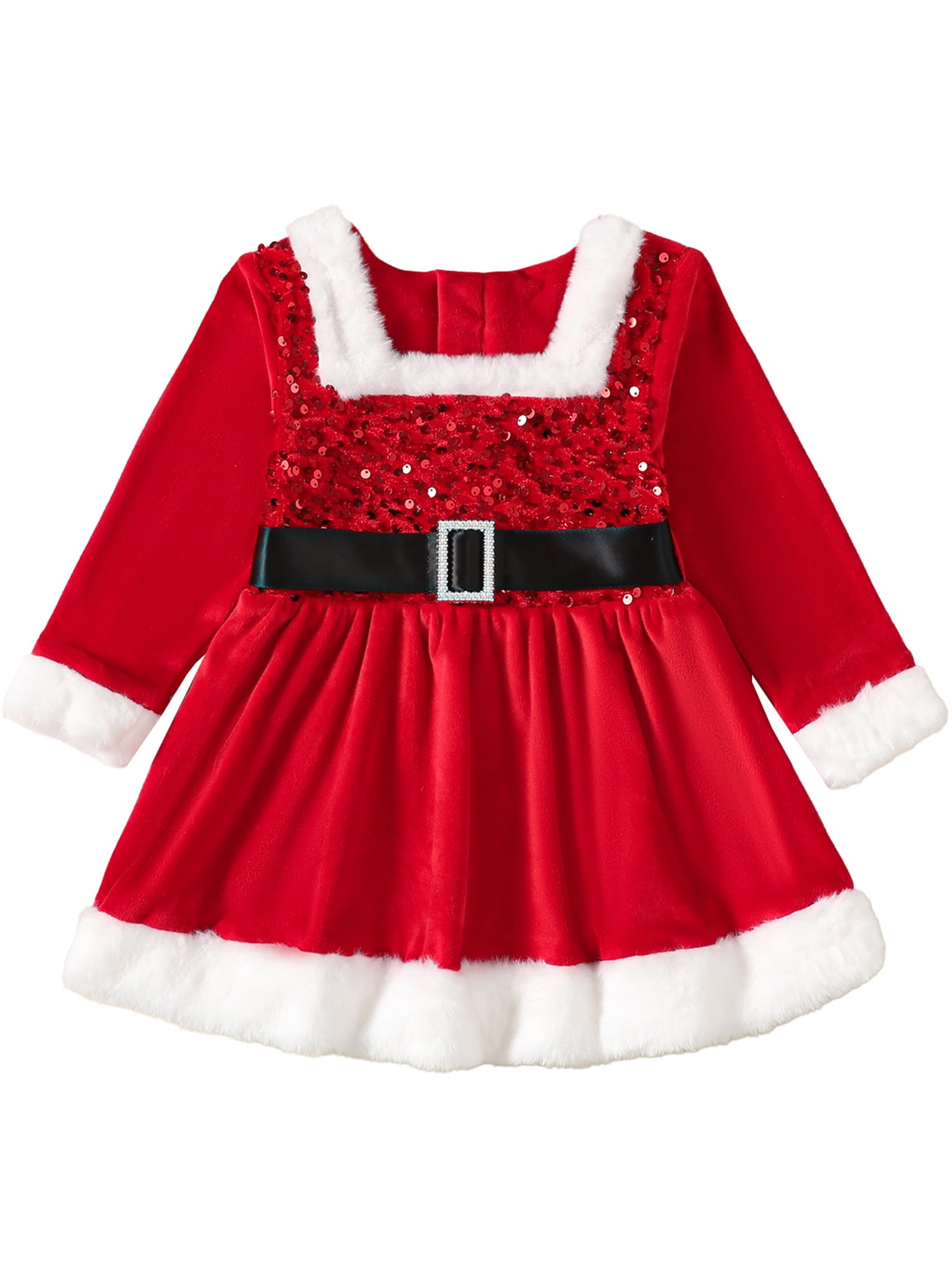 Wassery Little Girls Christmas Dress Kids Girl Long Sleeves Sequin ...