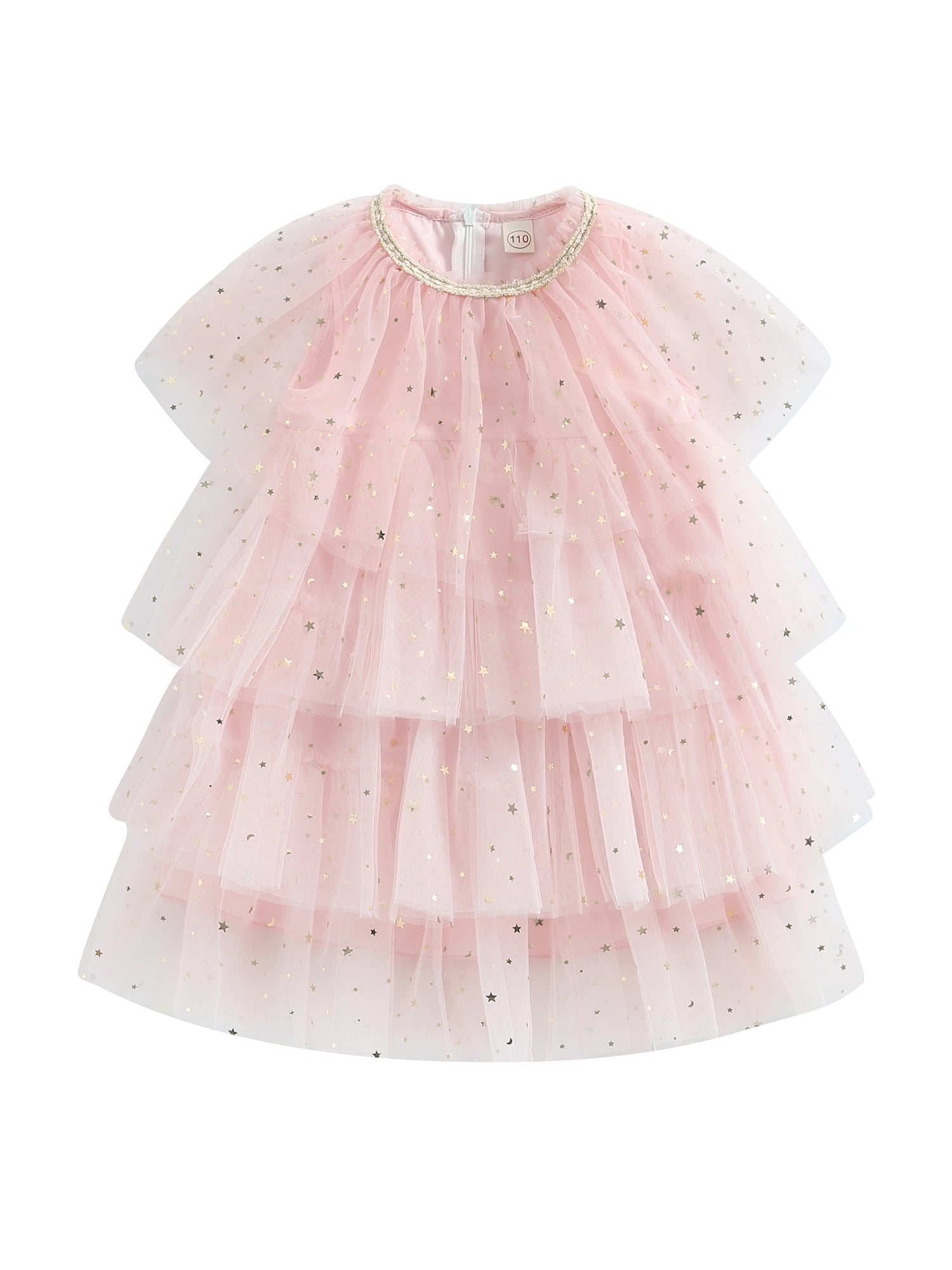 Wassery Little Girls Dress Shiny Sequins Ruffled Mesh Princess Dress Elegant Sleeveless Layered ...