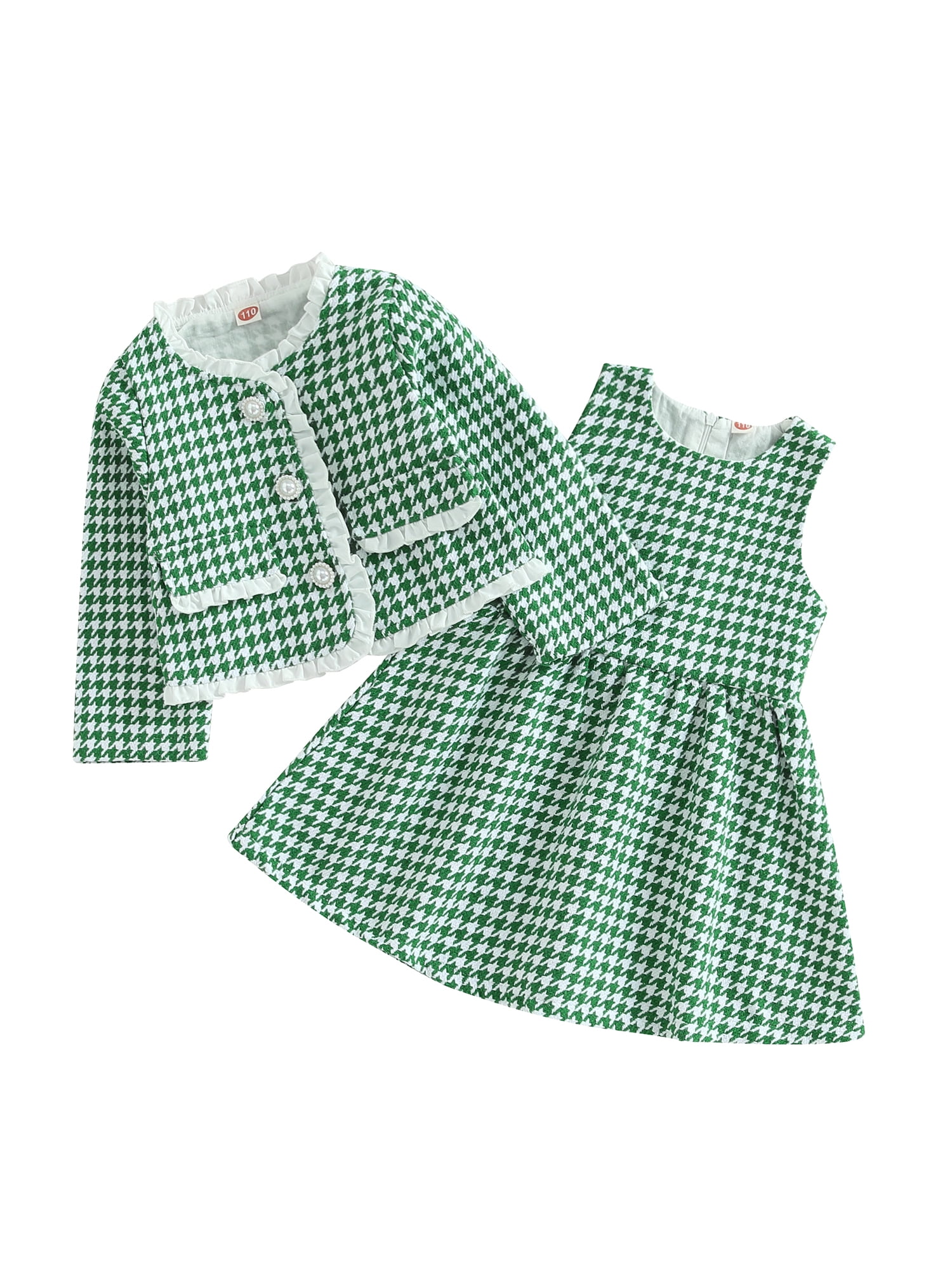 Wassery Little Girls Formal Outfits Set Kids Sleeveless Plaid A-line ...