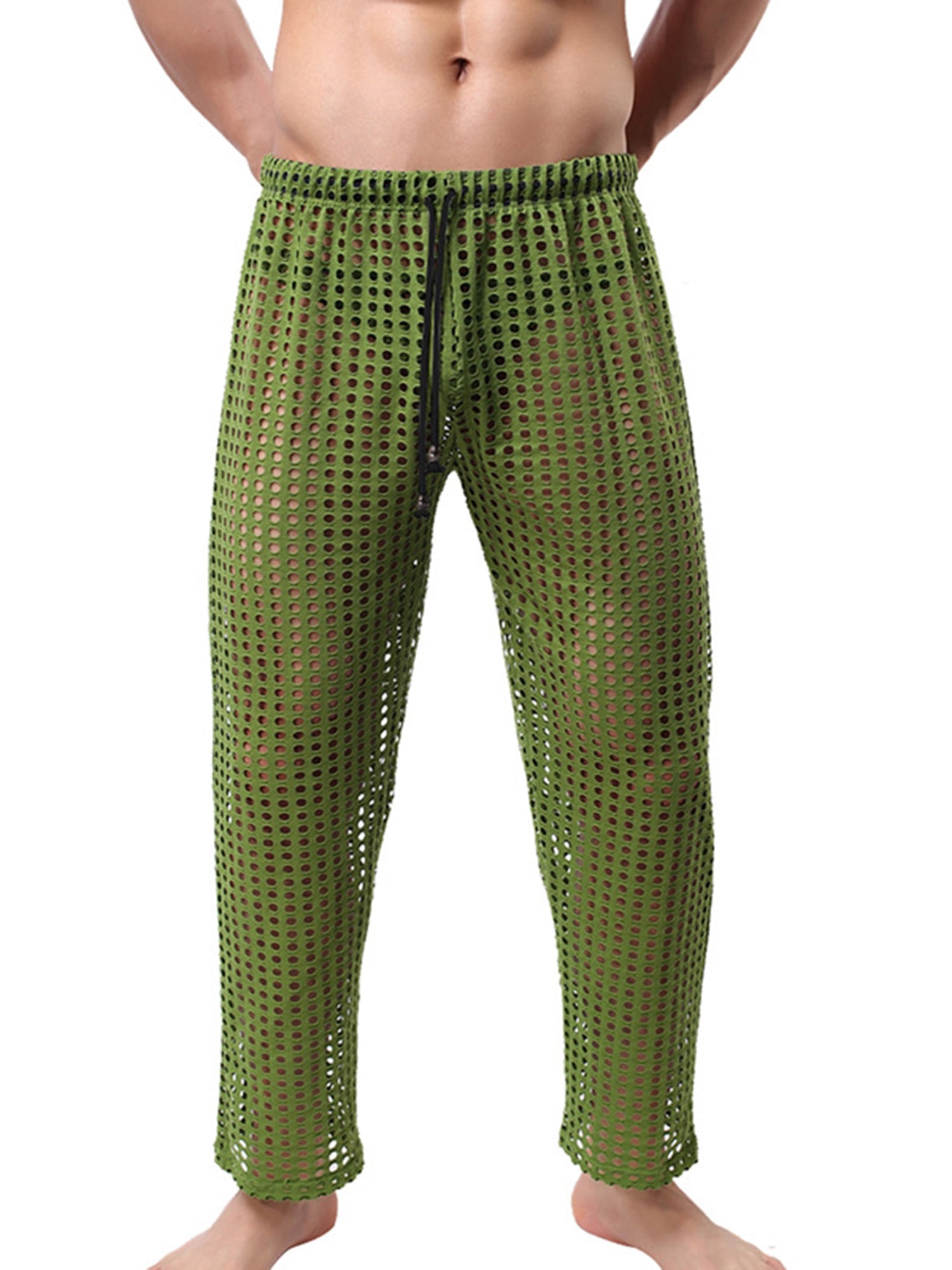 Wassery Men's Mesh Fishnet Pants Solid Color See Through Stretchy ...