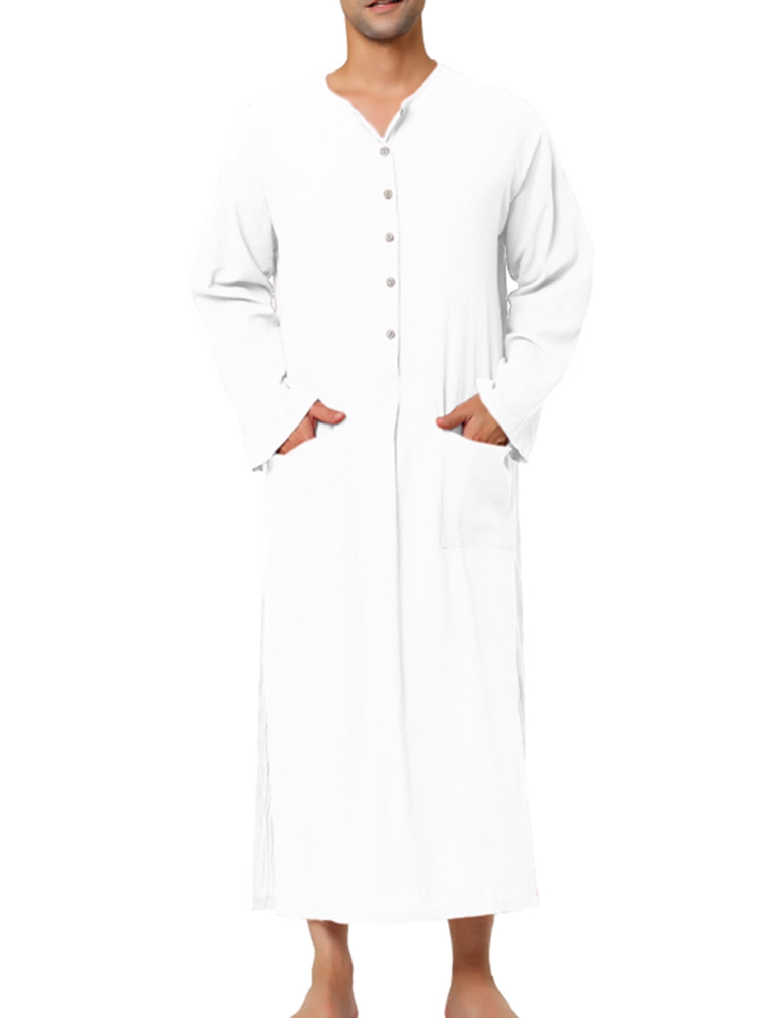 Wassery Mens Muslim Robe Arab Thobe Robe Long Sleeve Slit Lightweight ...