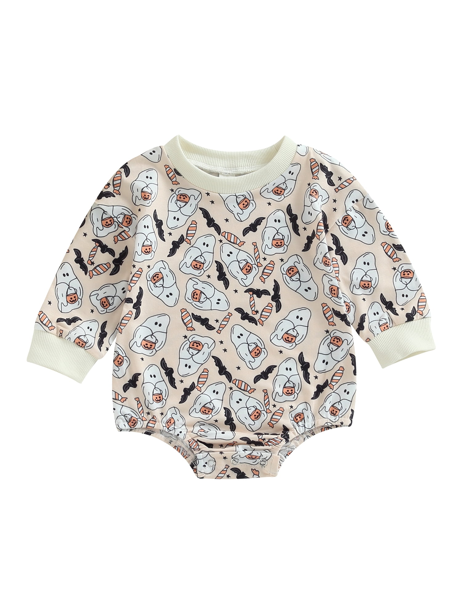 Wassery Newborn Baby Boys Girls Halloween Outfit Long Sleeve Ghost Flower Pumpkin Print Romper ...