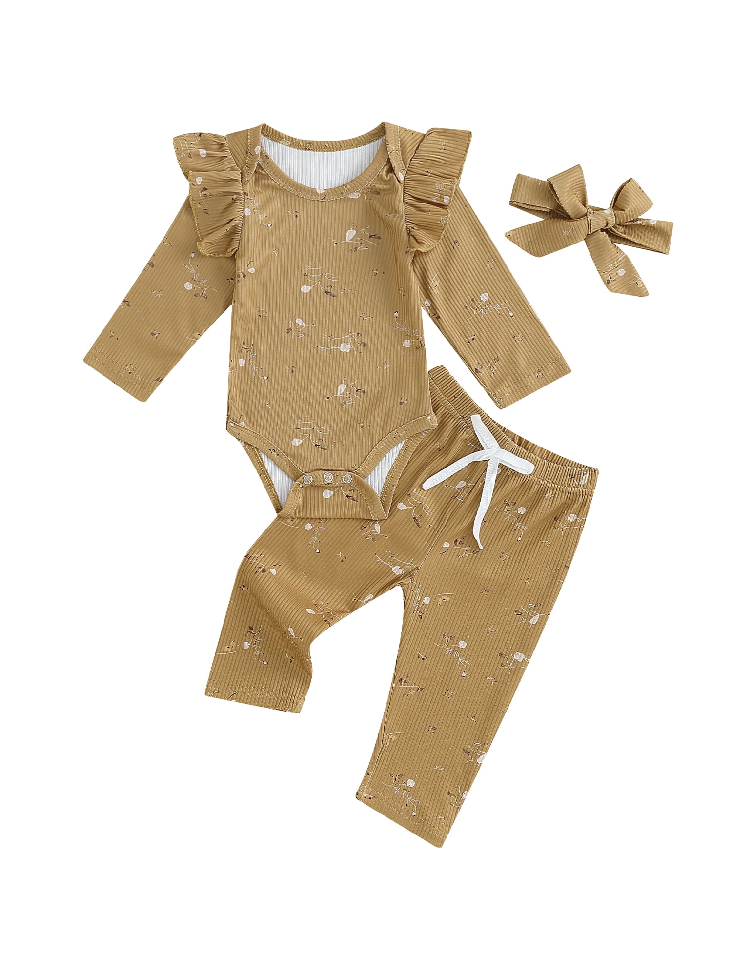 Wassery Newborn Baby Girls Fall Clothes Long Sleeves Floral Ribbed ...