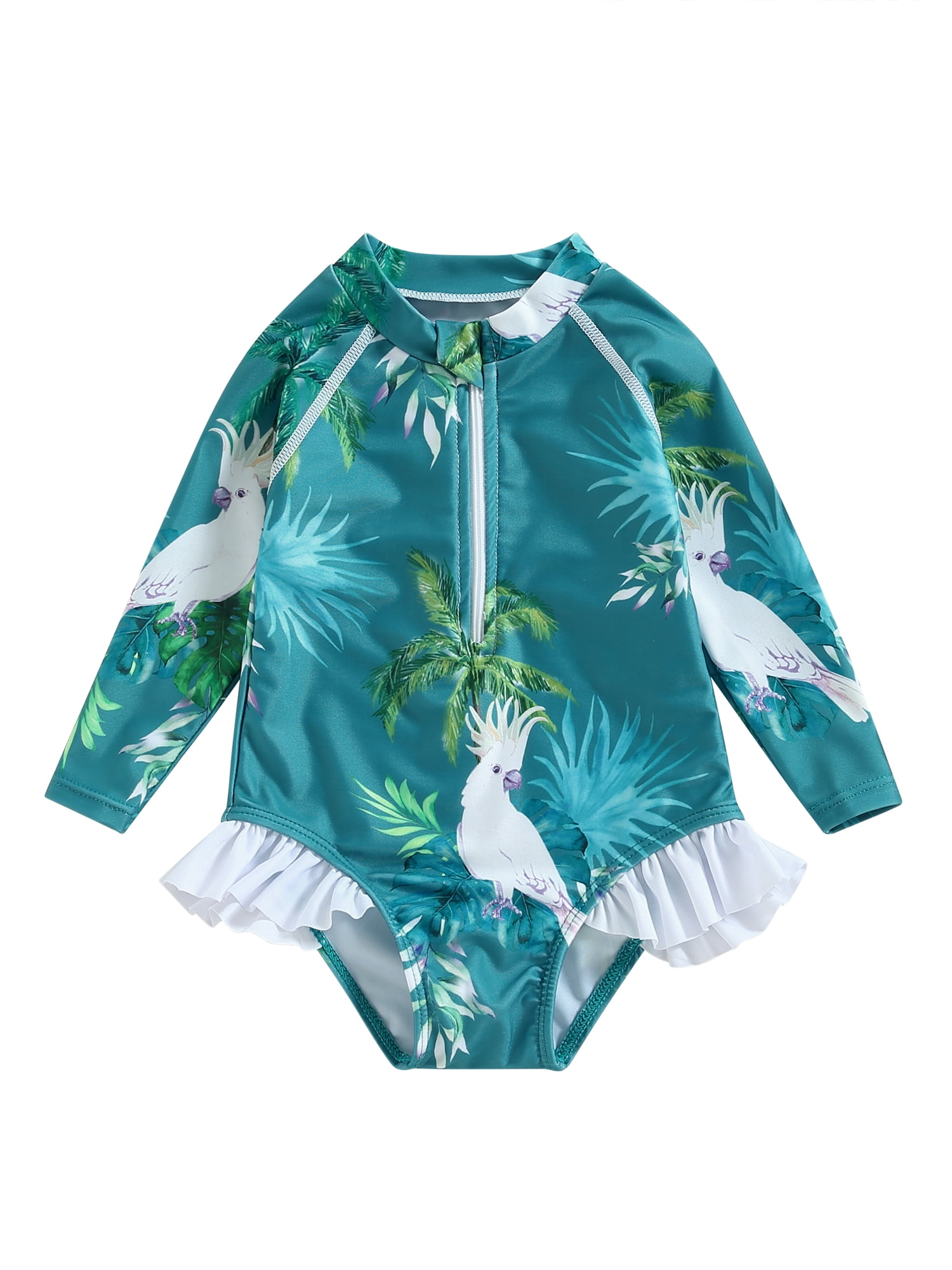 Wassery Toddler Girls Romper Swimsuit Coconut Tree Print Zipper Long Sleeve Swimwear One Piece ...