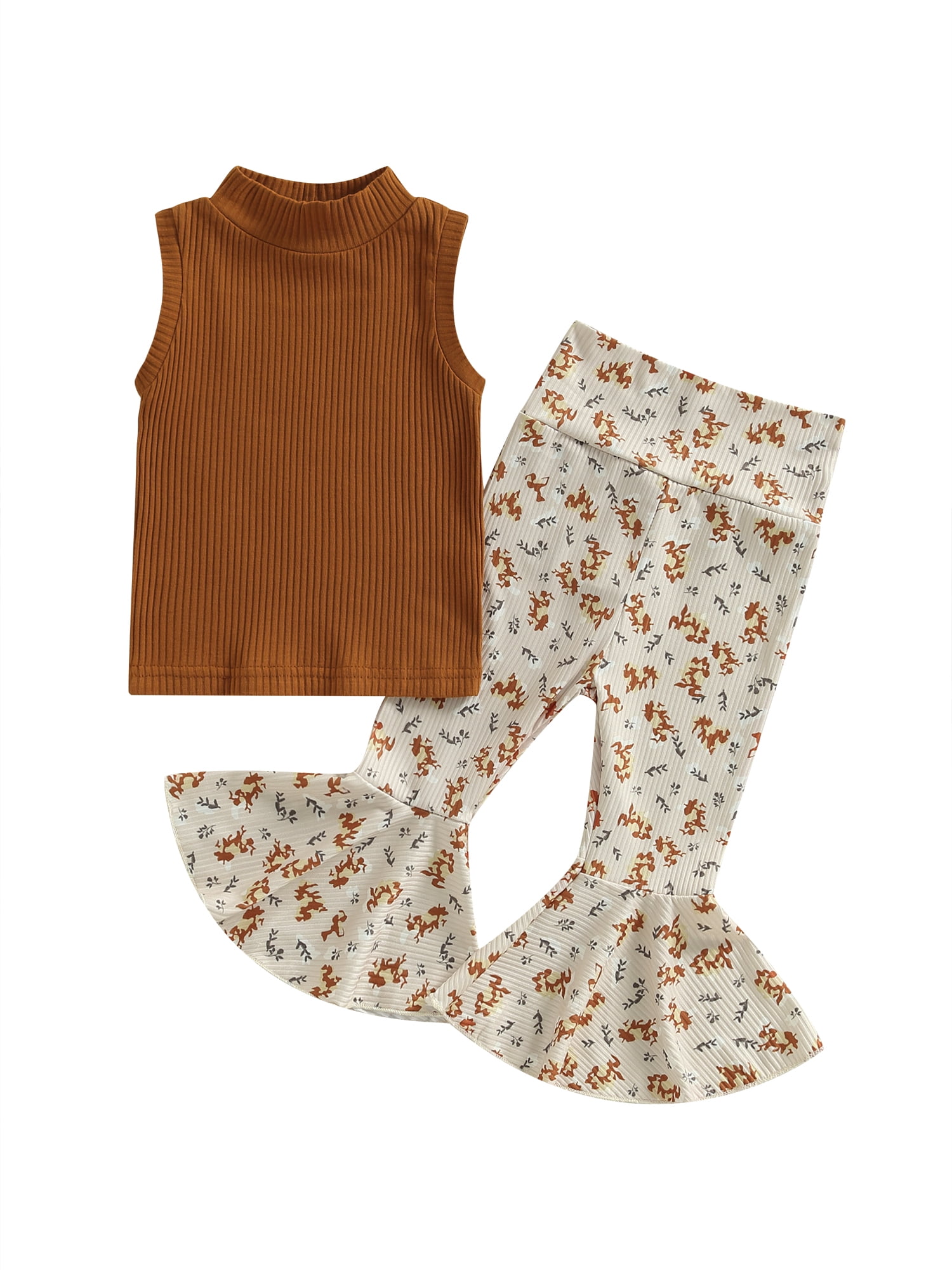 Wassery Toddler Girls Summer Outfit Sets Sleeveless Ribbed Knit Vest ...