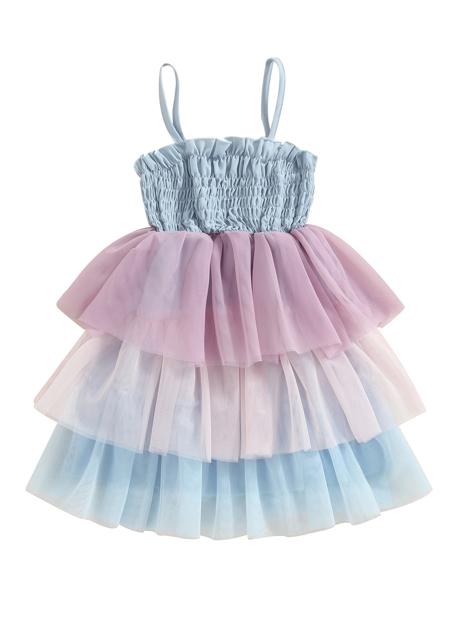 Wassery Toddler Kids Girls Tulle Dress Sleeveless Contrast Color Tiered ...