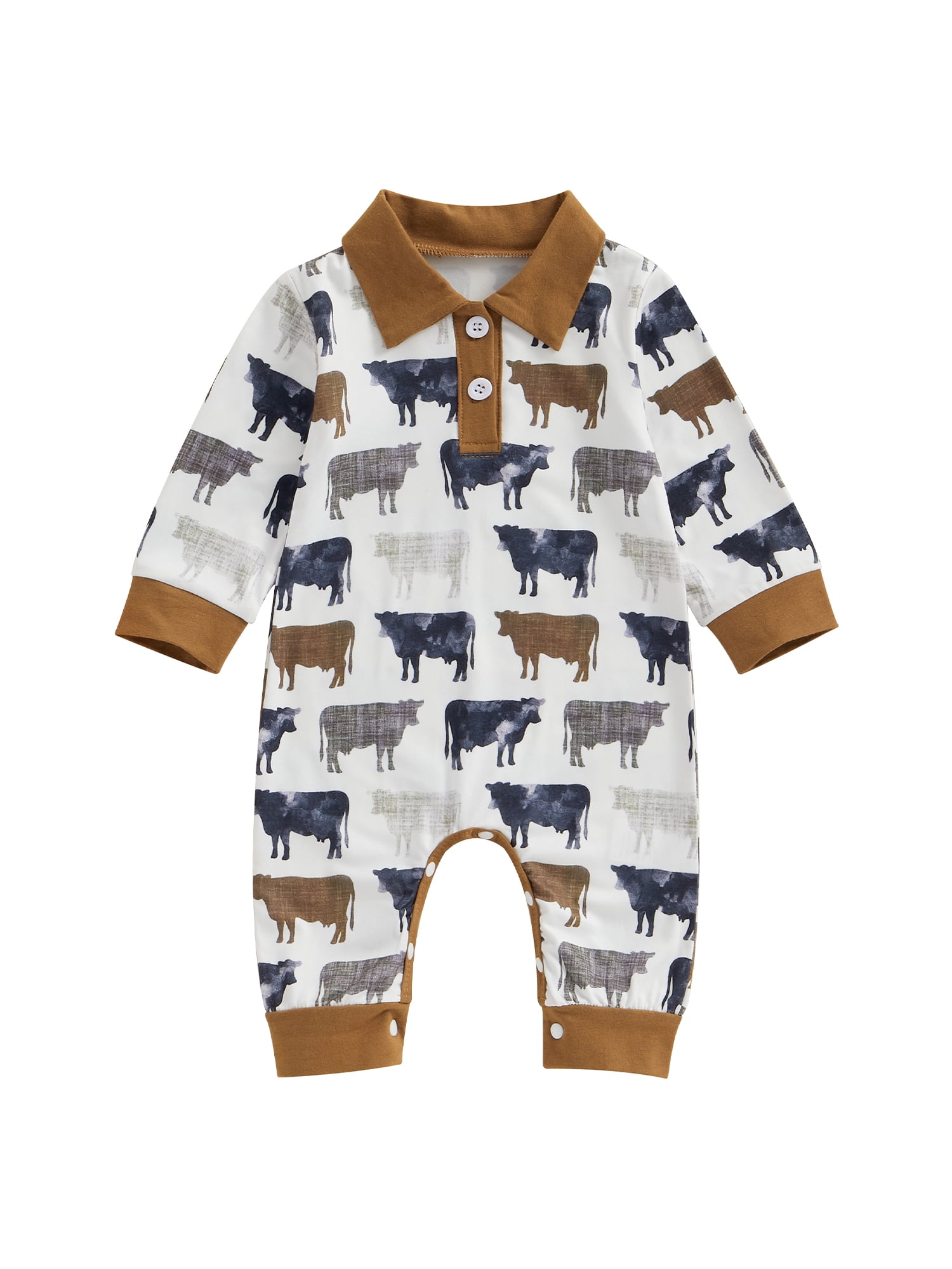 Wassery Western Baby Boy Fall Clothes 3 6 12 18 Months Infant Cow Print Long Sleeve Button Polo ...