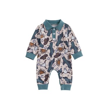 Newborn Baby Boy Western Outfits Tractors Horse Cow Print Cowboy Polo Romper Shorts Jumpsuit ...