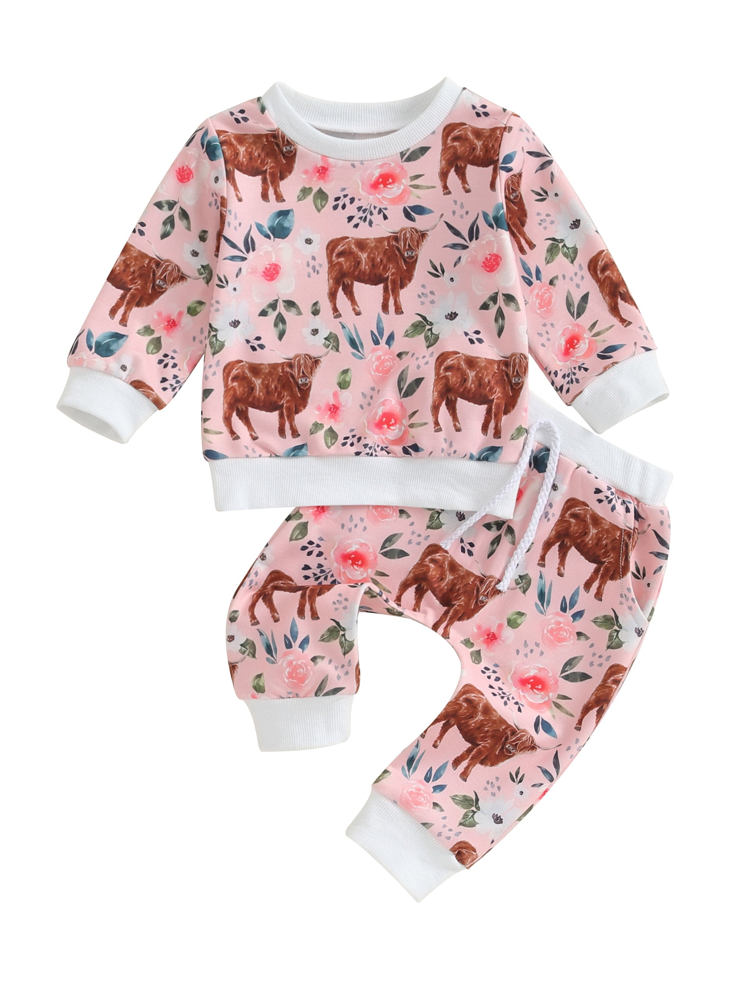 Wassery Western Baby Boy Girl Clothes Cow Flower Print Sweatshirt Pullover Top Jogger Pants 2Pcs ...