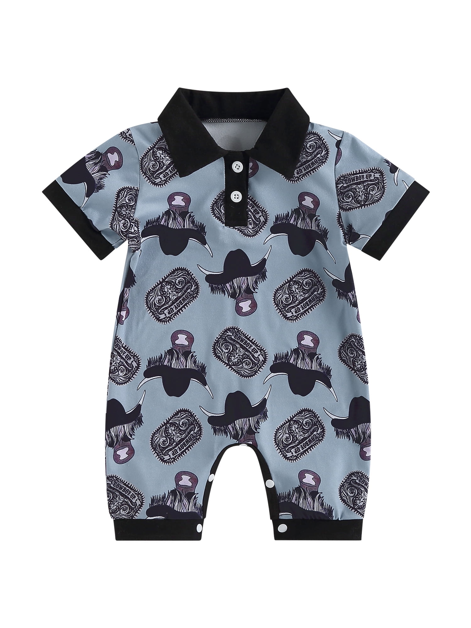 Wassery Western Baby Boy Summer Clothes 3 6 12 18 Months Infant Cow Print Polo Romper Shorts ...