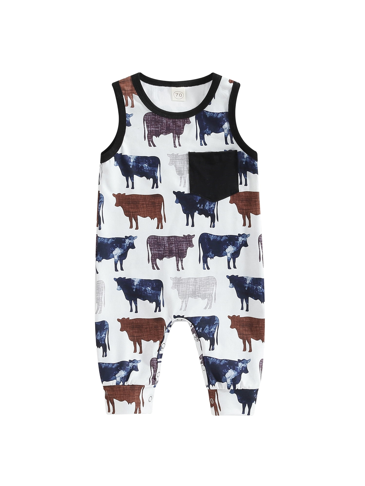 Wassery Western Baby Boy Summer Romper 3 6 12 18 Months Infant Cow Print Footless Jumpsuit ...