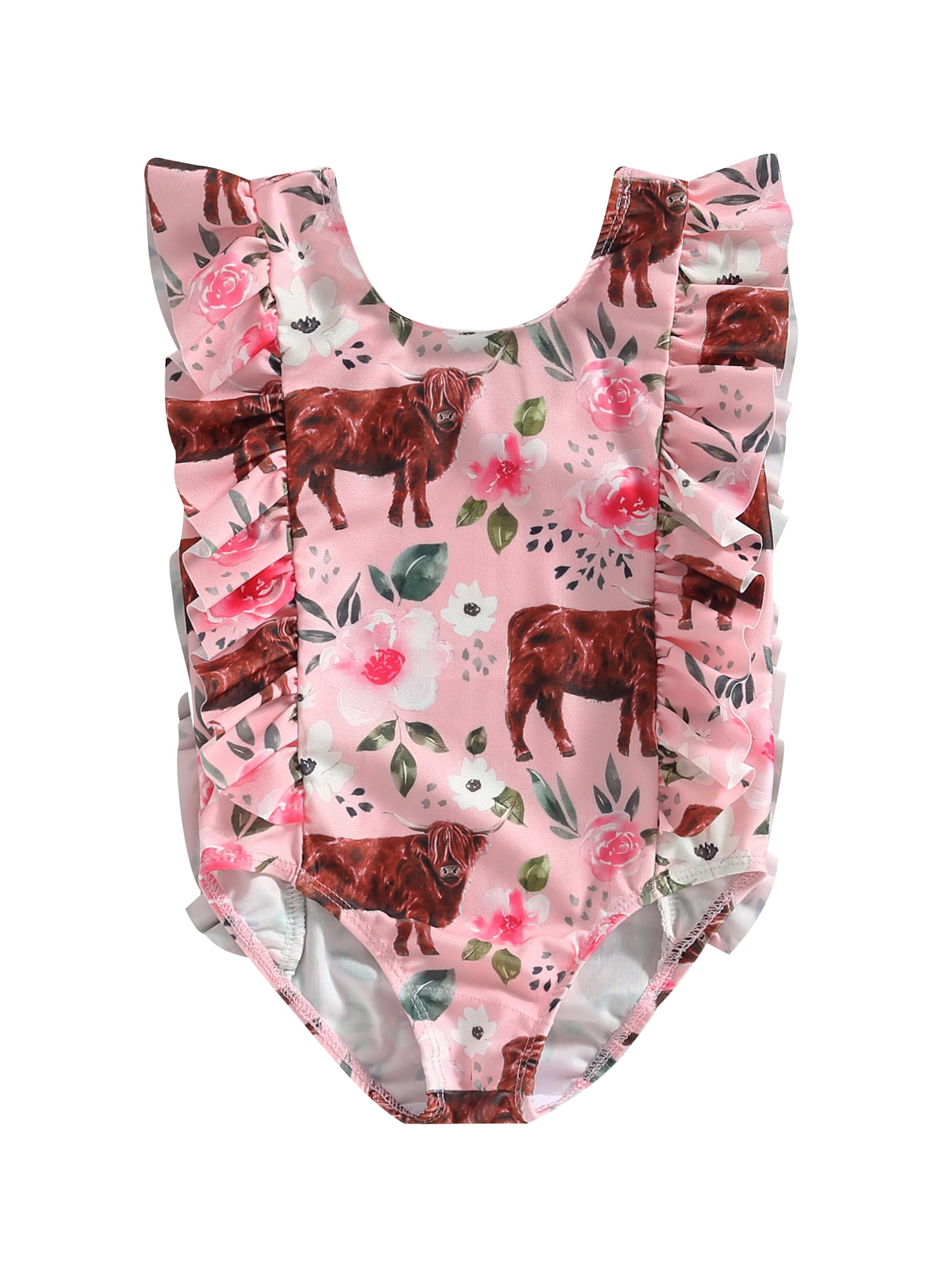 Wassery Western Toddler Girls Swimsuit Sleeveless Cow Print Ruffle ...