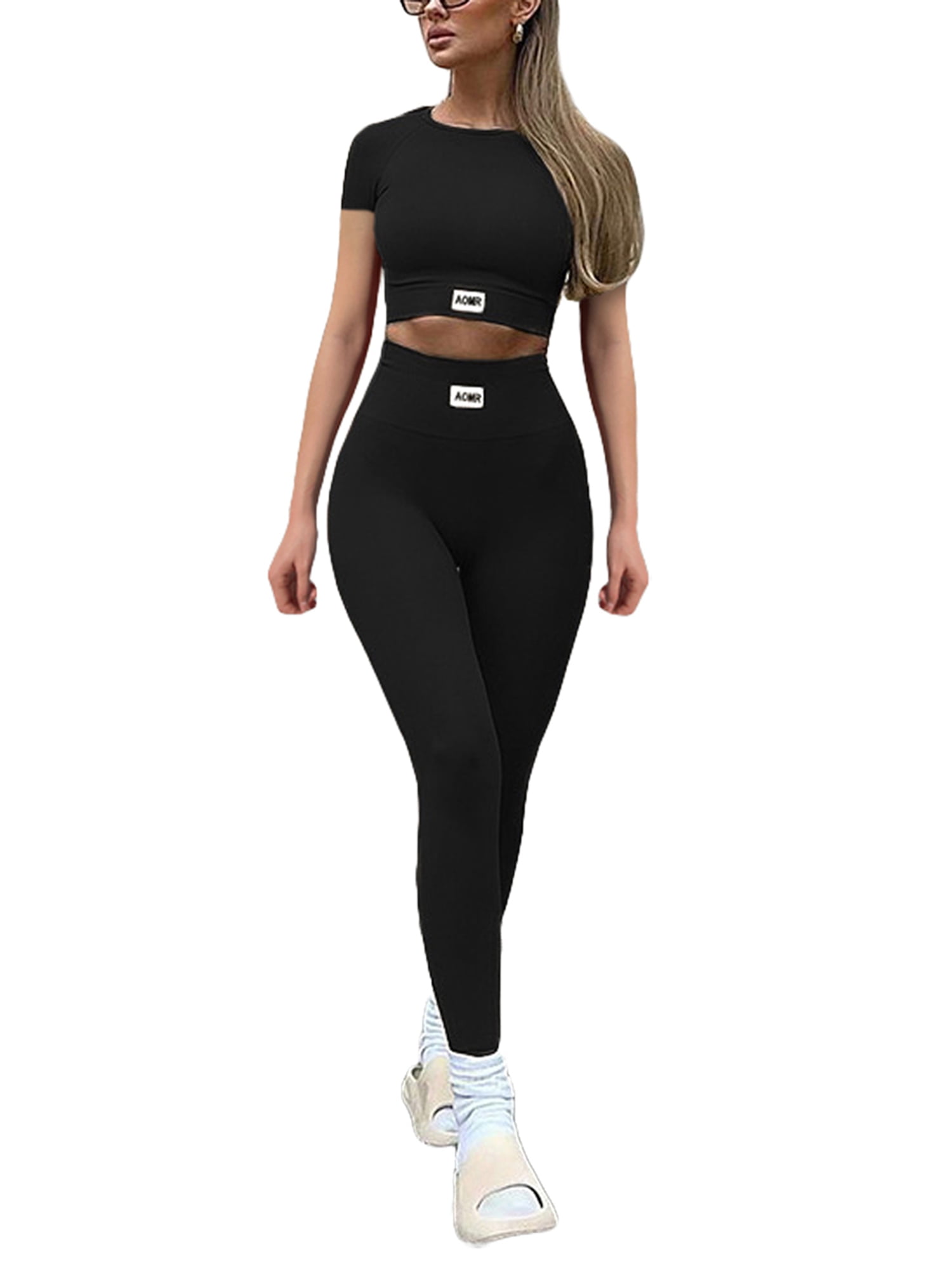Wassery Women's Workout Set 2 Piece Tracksuit Seamless High Waist Leggings and Crop Top Yoga ...