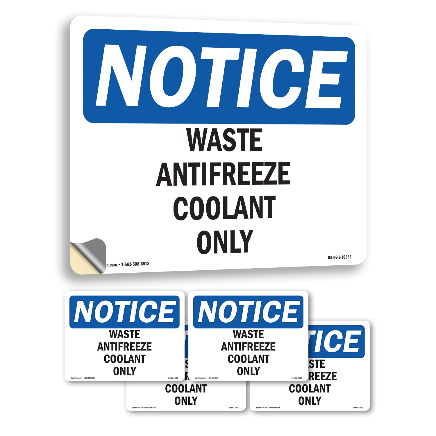 Waste Antifreeze Coolant Only OSHA Notice Vinyl Decal Label 18 Inch x ...