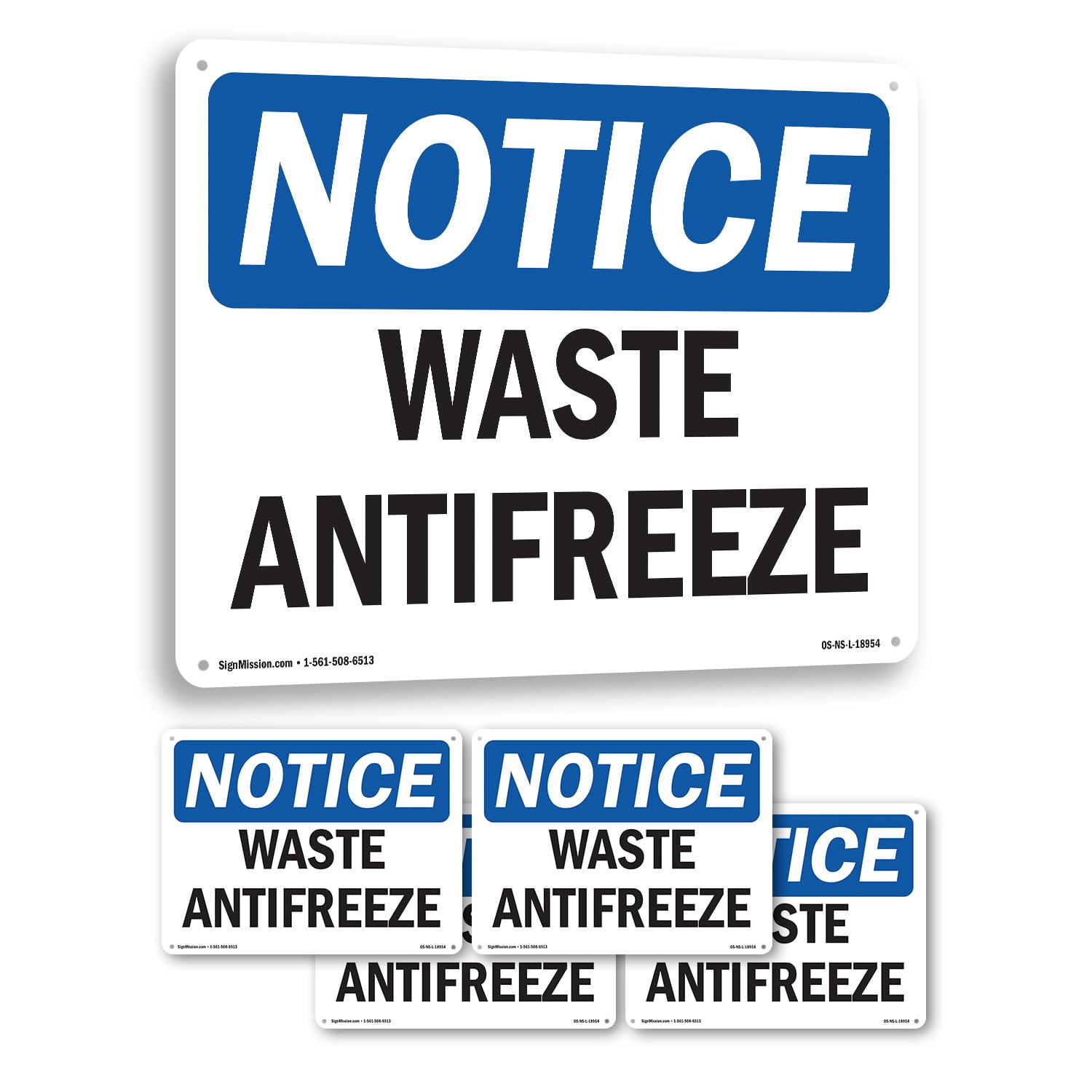 Waste Antifreeze OSHA Notice Aluminum Sign 18 Inch x 12 Inch - 5 Pack ...