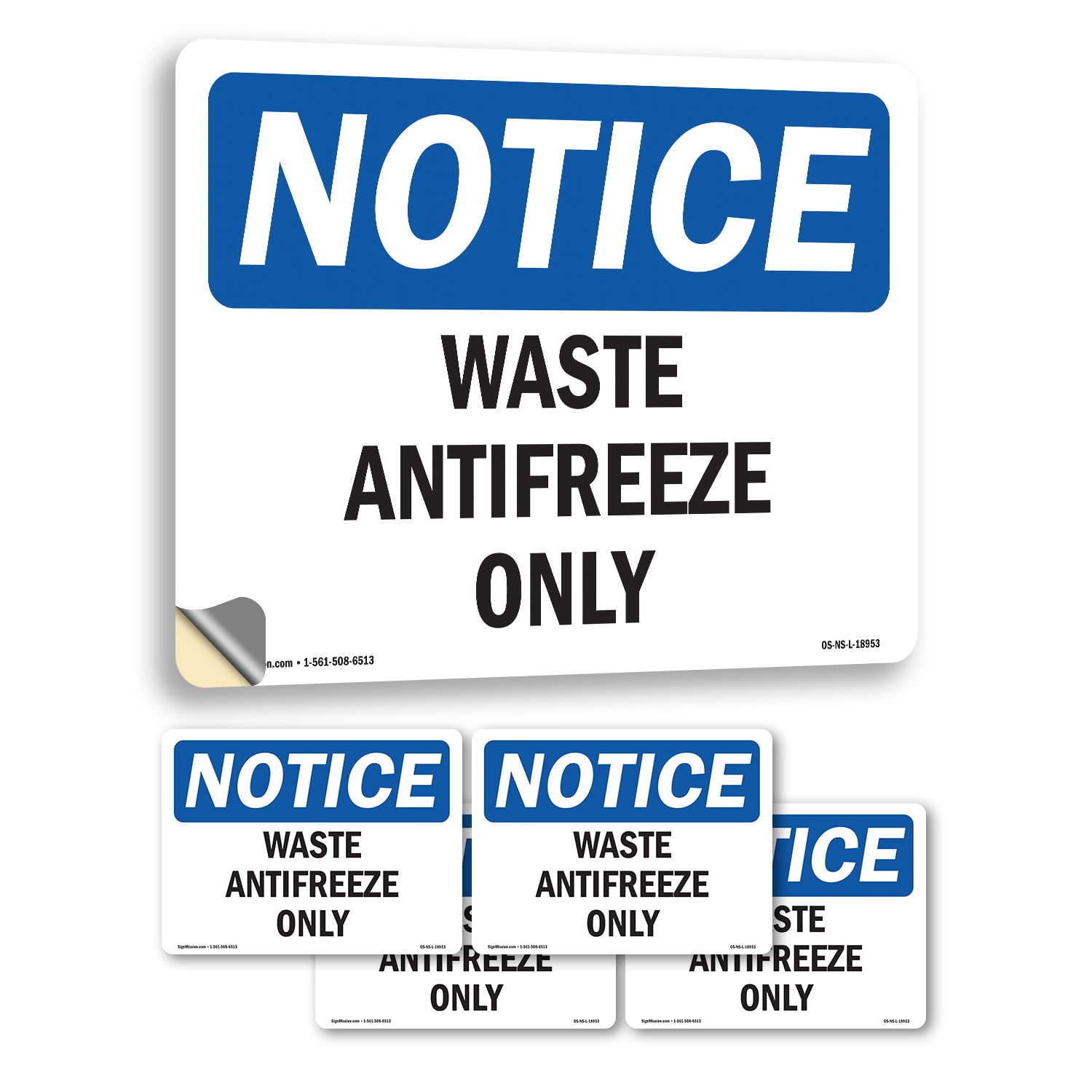 Waste Antifreeze Only OSHA Notice Vinyl Decal Label 18 Inch x 12 Inch ...