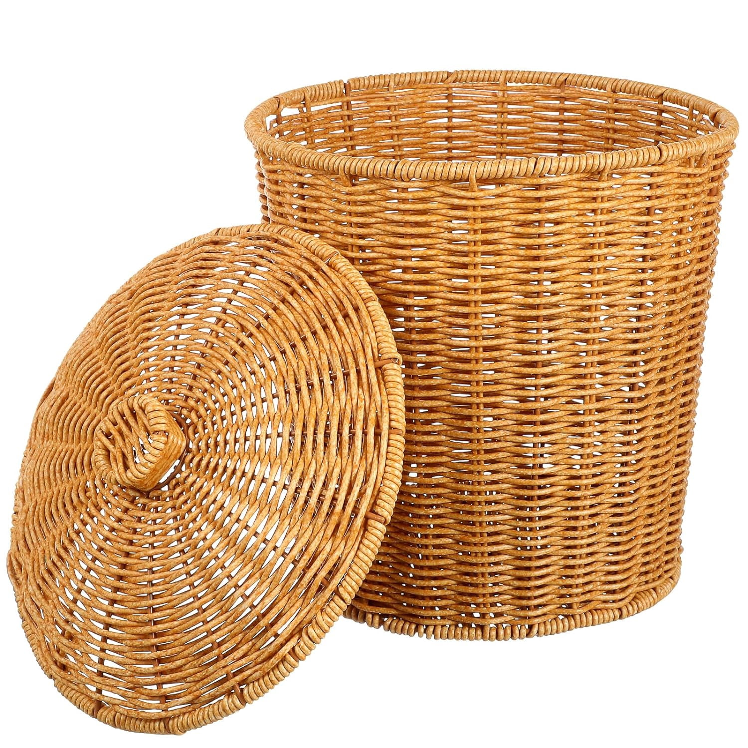 Waste Basket Woven Trash Can with Lid Rustic Wastebasket Garbage Bin ...