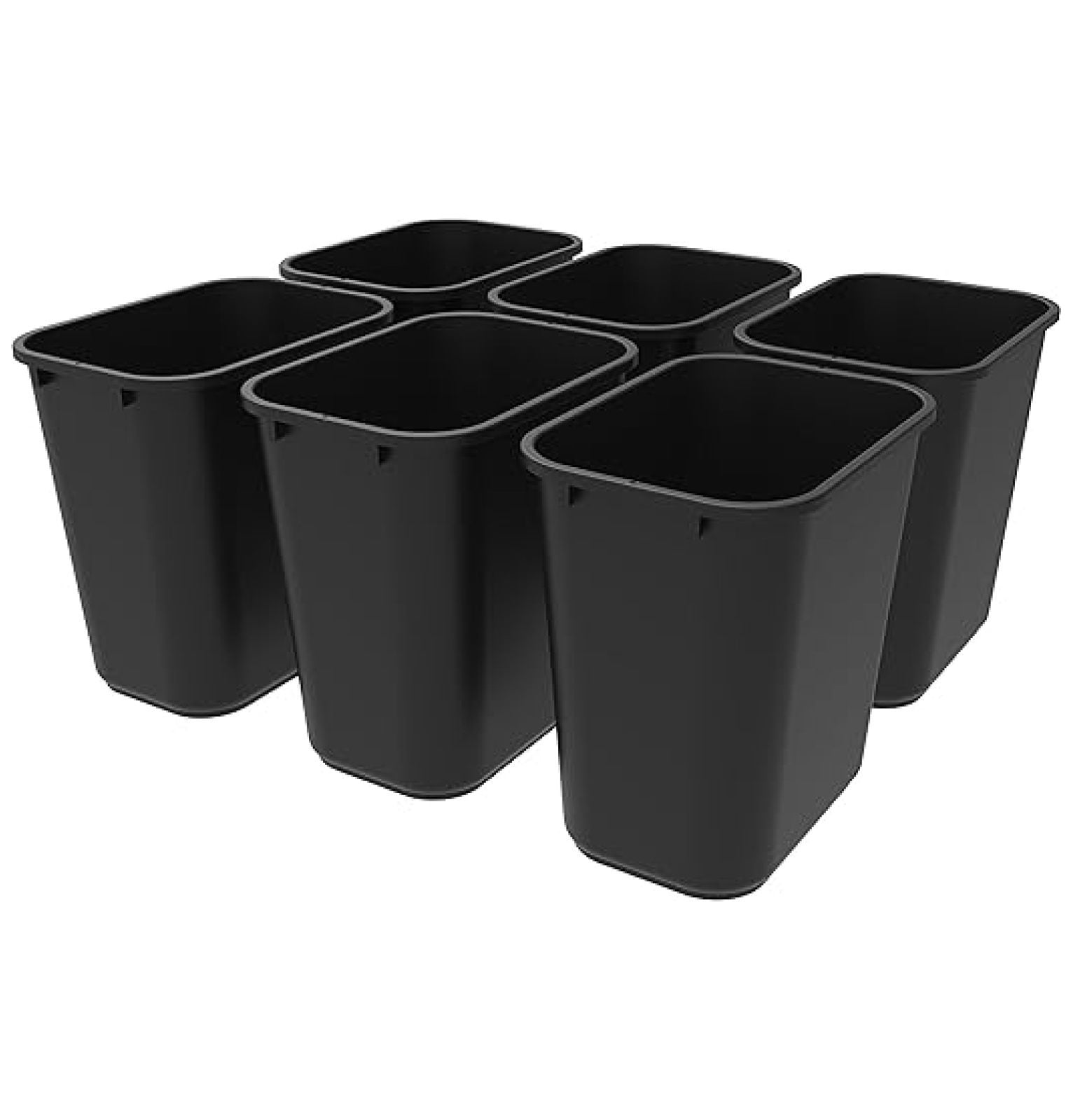 Waste Baskets - 6 Pack, 15 x 10.5 x 15 Inch Black Trash Cans - Durable ...
