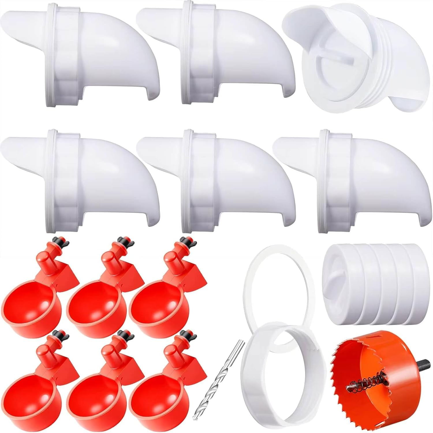 No Waste Chicken Feeder and Waterer,with Rat Stopper Caps,6 Ports 6 ...