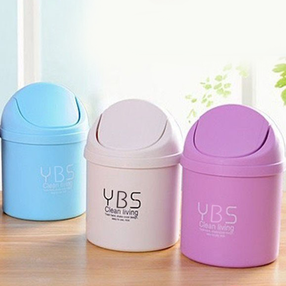 Waste Container, Desktop Garbage Box with Cover Cleaning Creative Mini ...