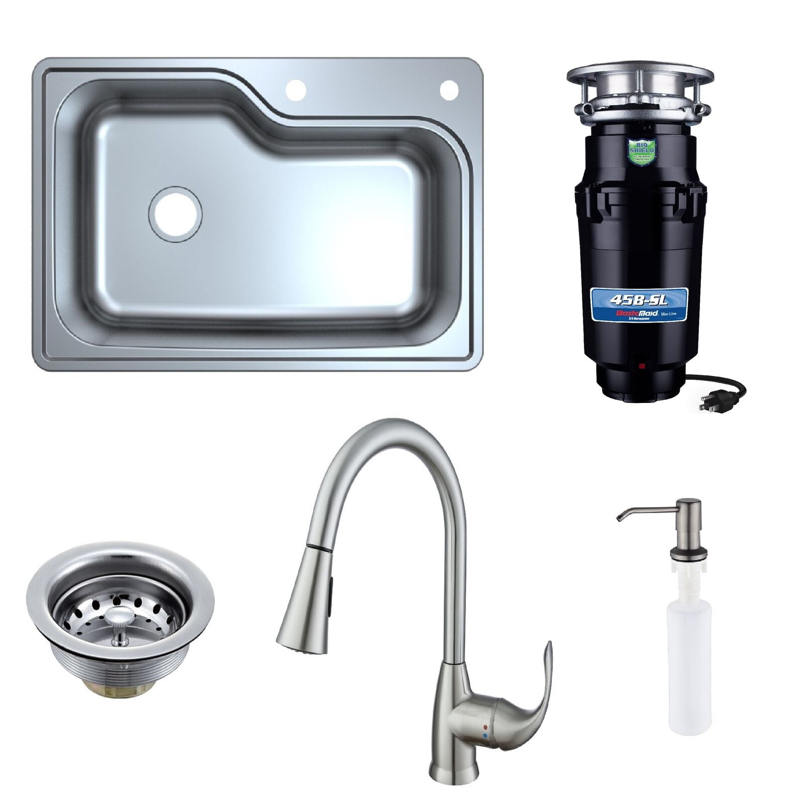 Waste Maid 33" Stainless Steel Single Bowl Sink Combo w/ Pull-Down ...