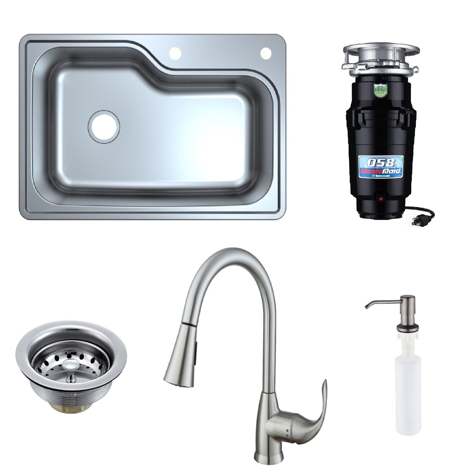 Waste Maid 33" Stainless Steel Single Bowl Sink Combo with 1/2 HP ...