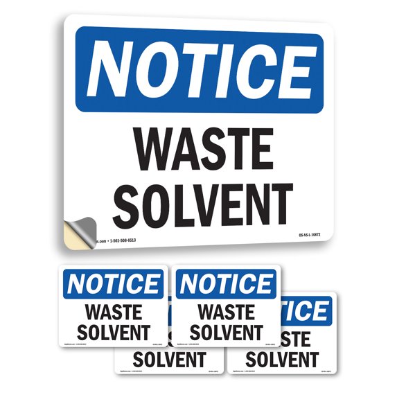 Waste Solvent OSHA Notice Vinyl Decal Label 24 Inch x 18 Inch - 5 Pack ...