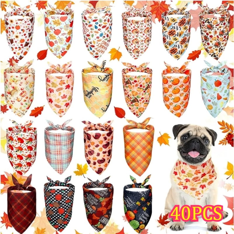 WatDenyFine Thanksgiving Dog Bandanas 40 Pack, Fall Pet Scarves for ...