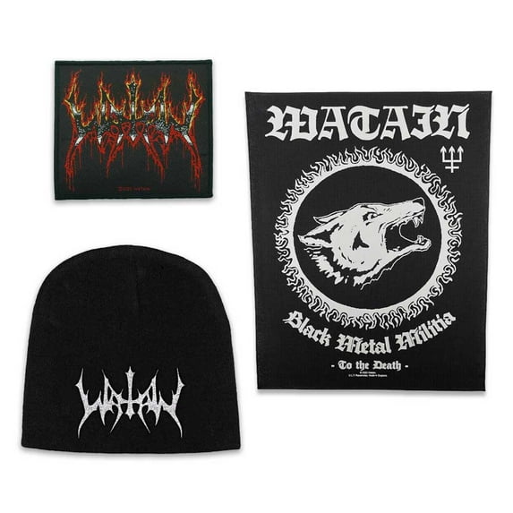 Watain Officially Licensed Band Merch Gift Set - 1 Embroidered Beanie, 1 Back Patch, 1 Standard ...