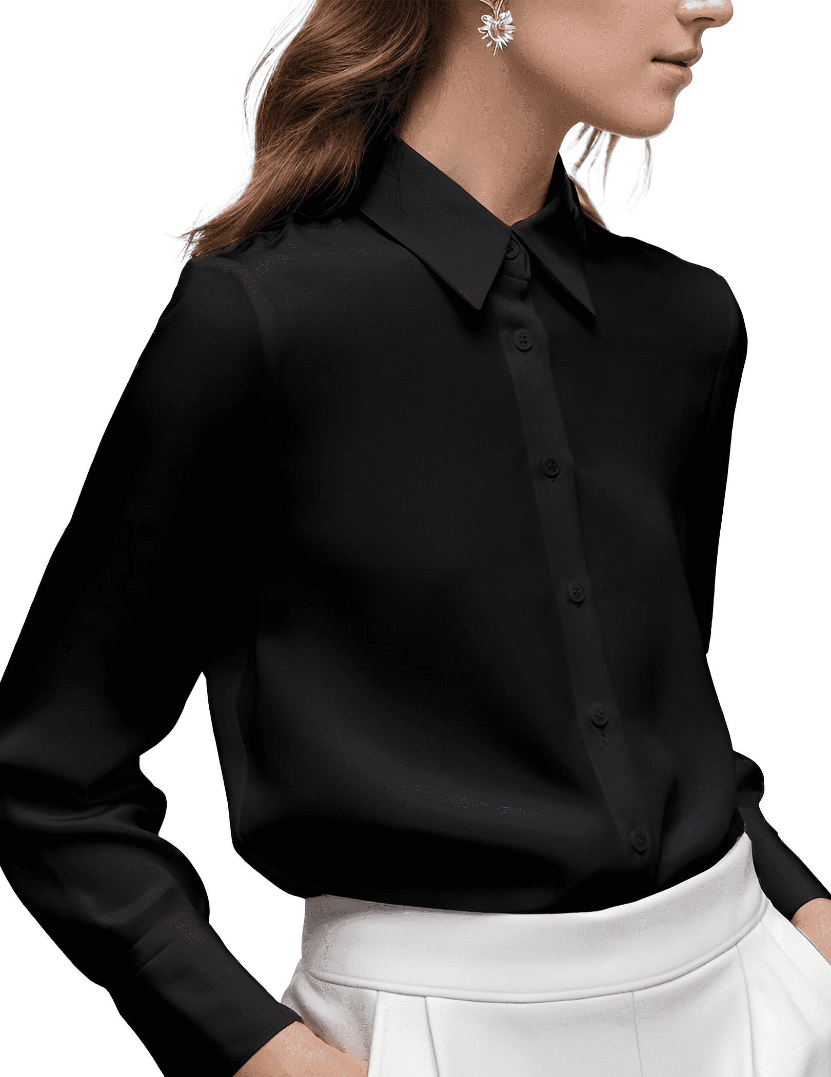 Weardear Black Blouses for Women Dressy Casual Long Sleeve Button Down ...