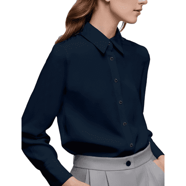 Button Down Blouses for Women Long Sleeve Pleated Tops Casual Business Blouse for Office Wear ...